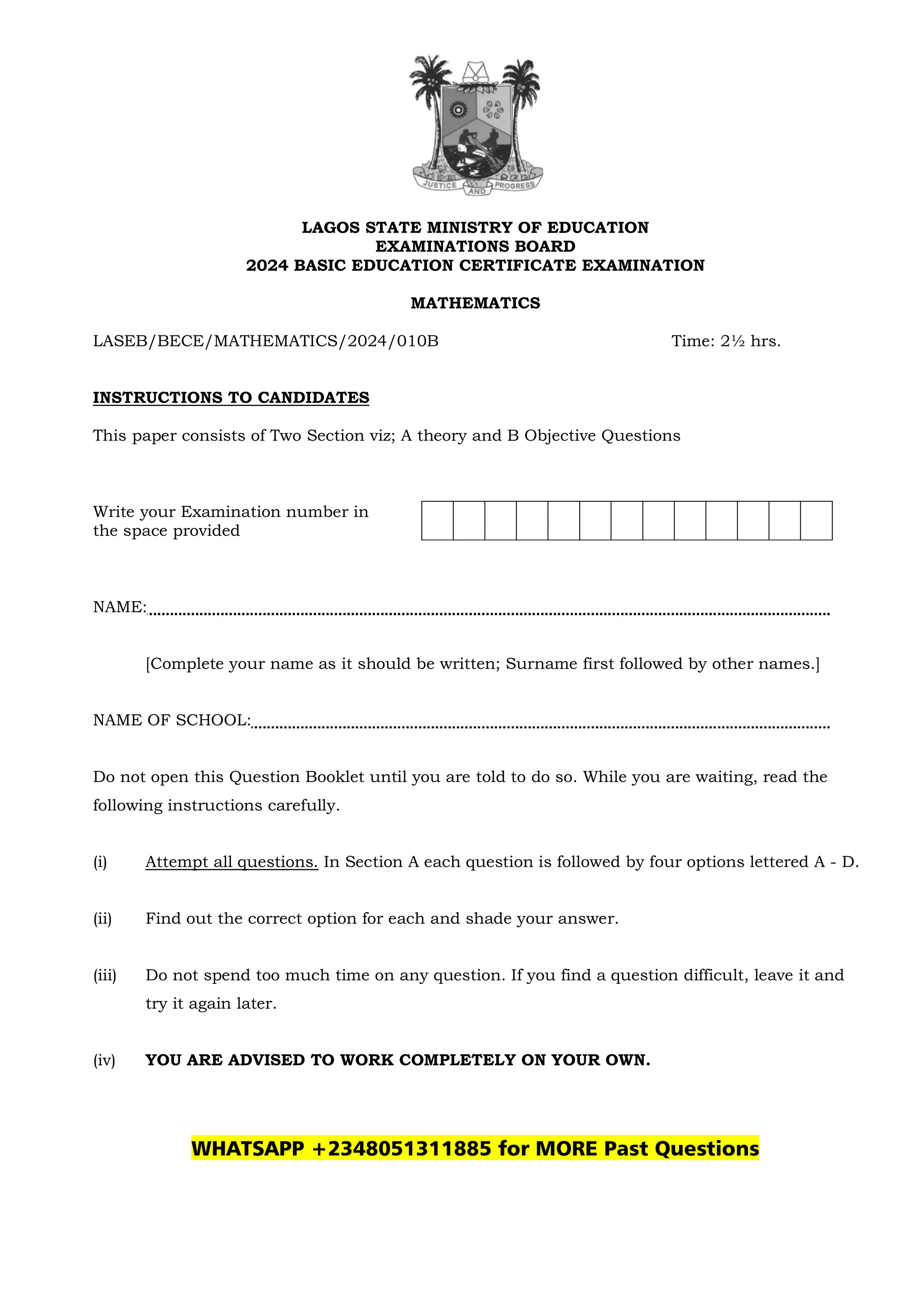 Lagos State Examination Board BECE Past Questions.pdf