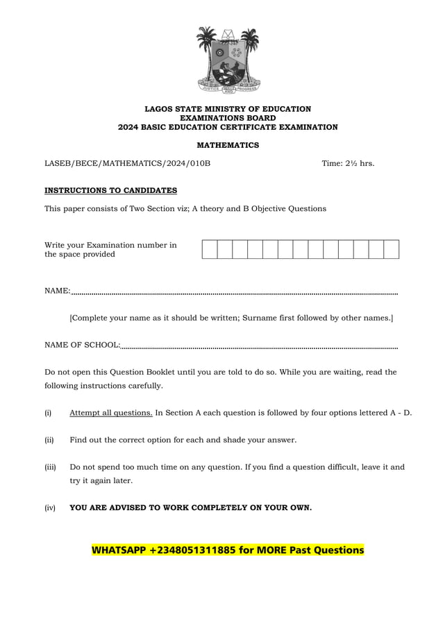 Lagos State Examination Board BECE Past Questions.pdf