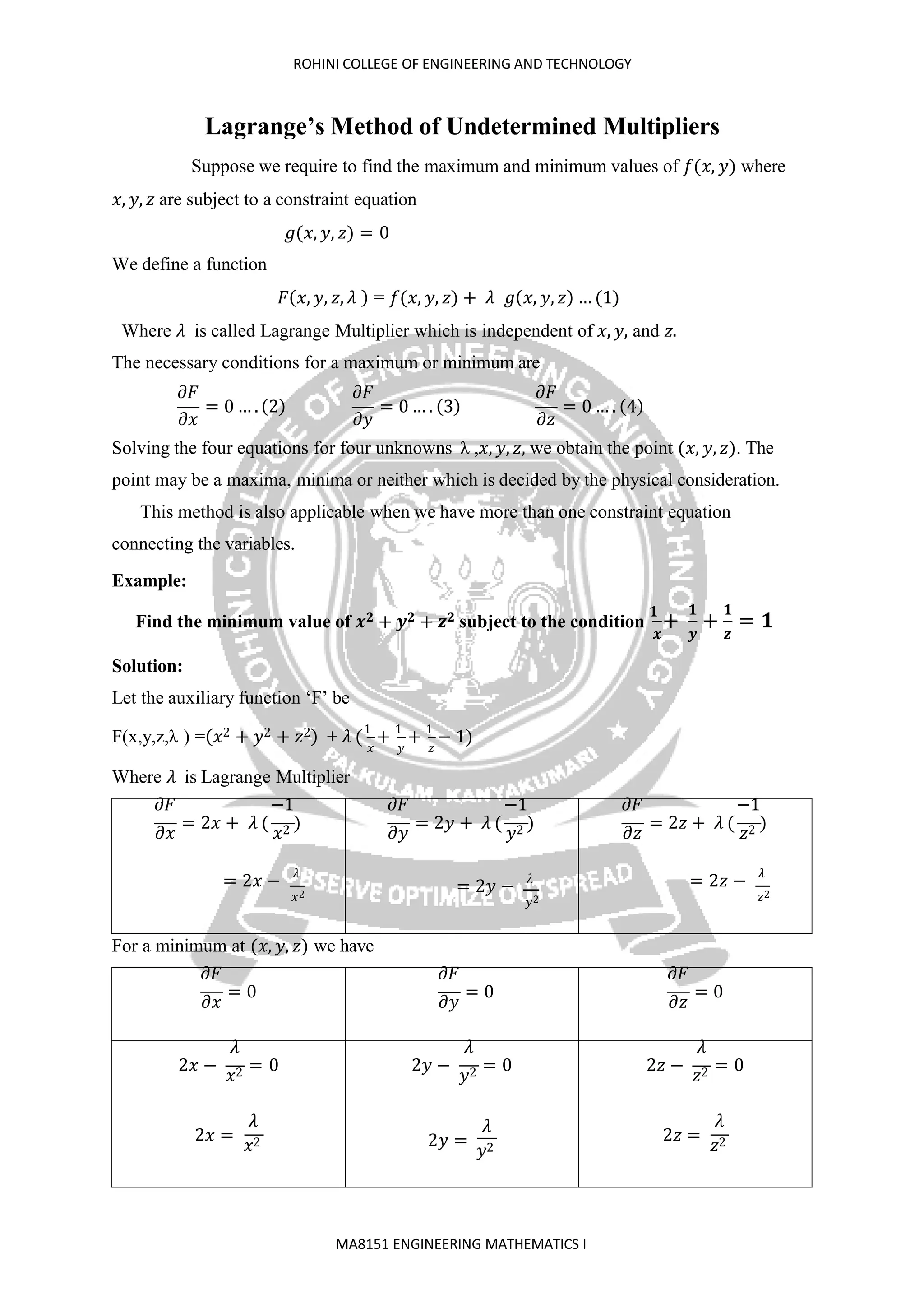 Lagranges method of undetermined multiplers.pptx