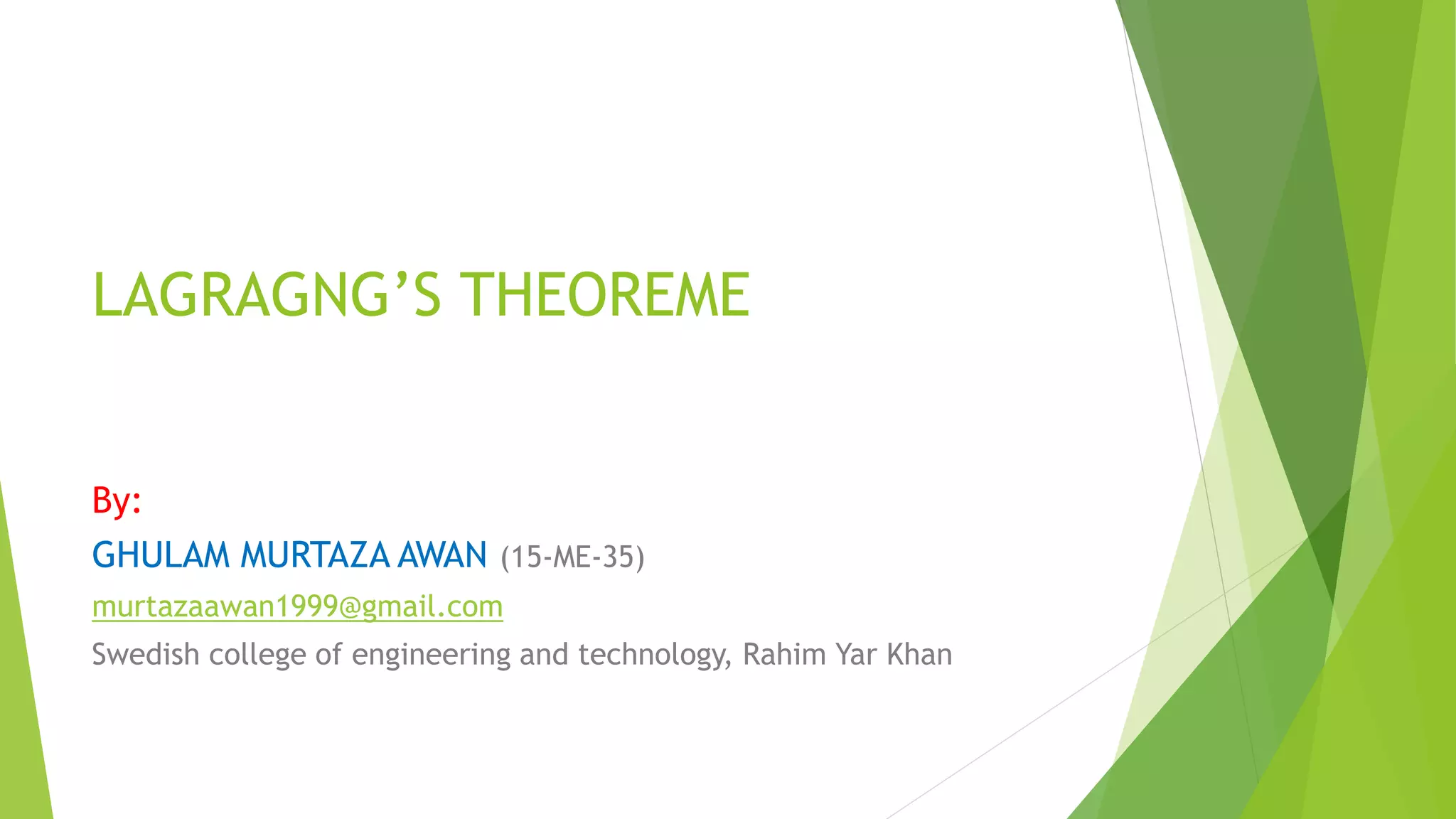 Lagrange's theorem | PPTX