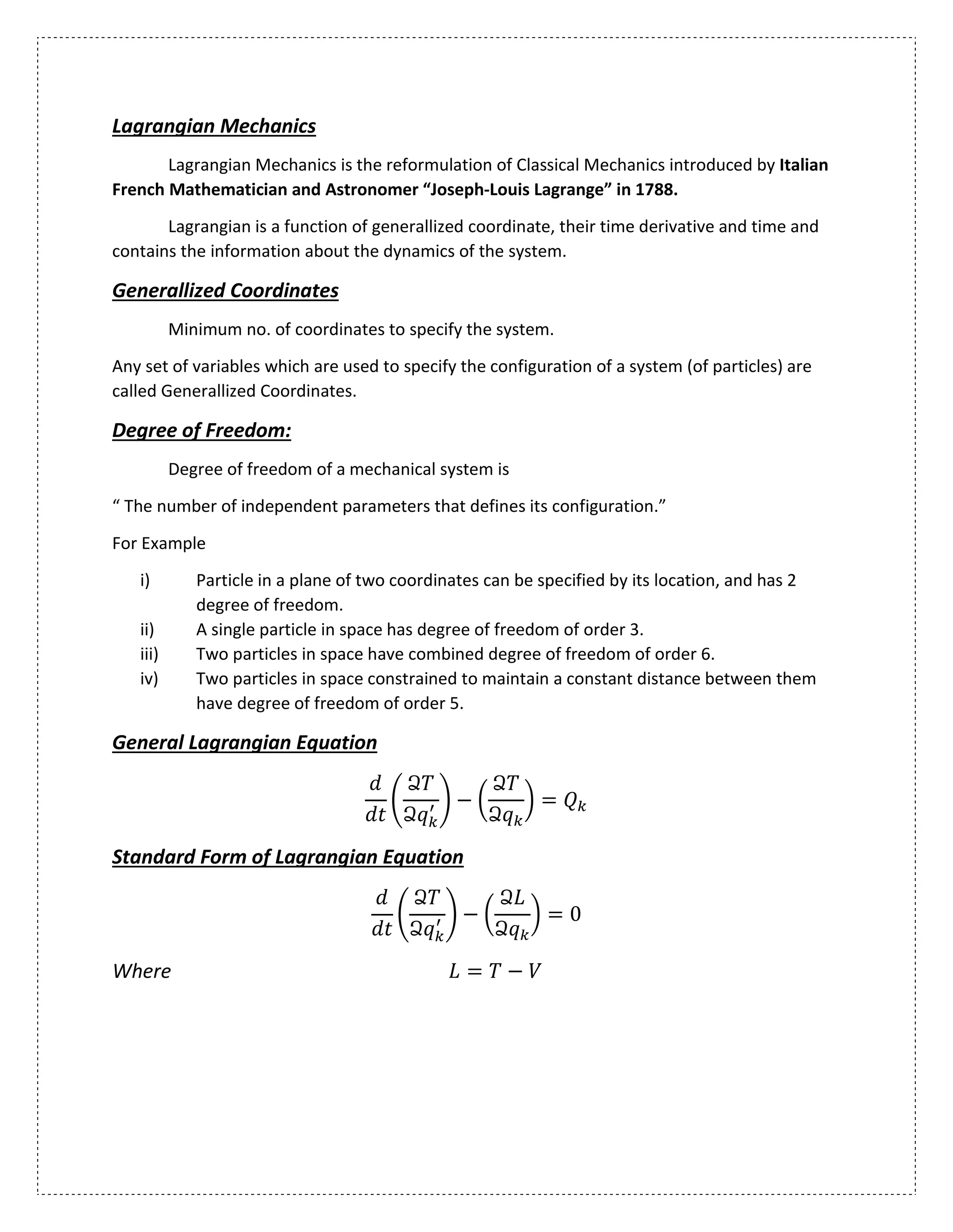 Lagrangian mechanics | PDF