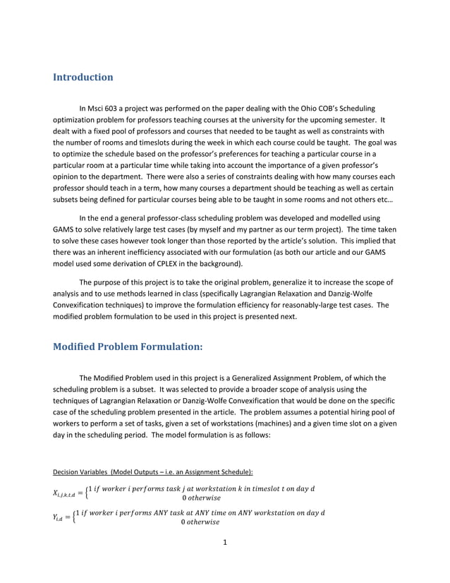 Lagrangian Relaxation And Danzig Wolfe Scheduling Problem | PDF