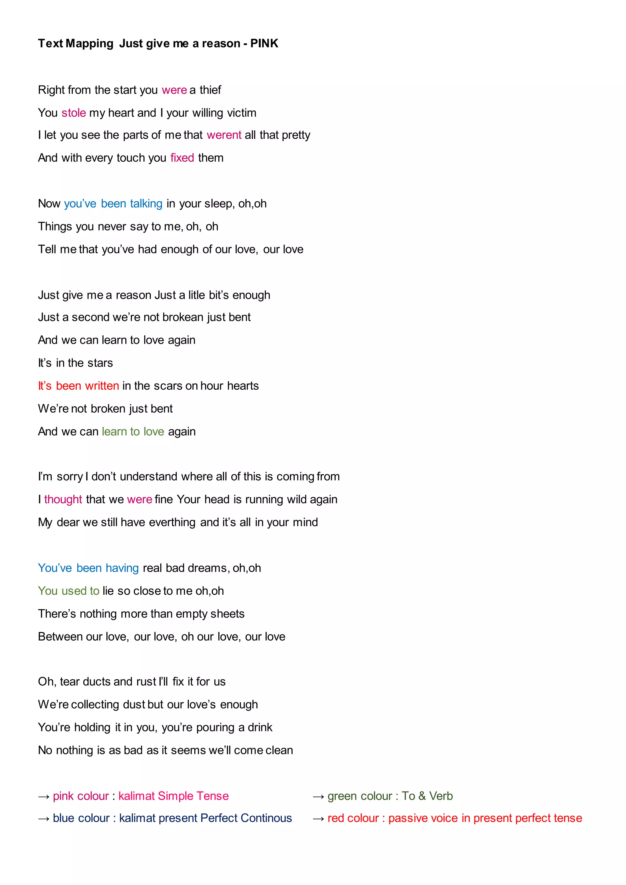 Tenses in song | DOCX