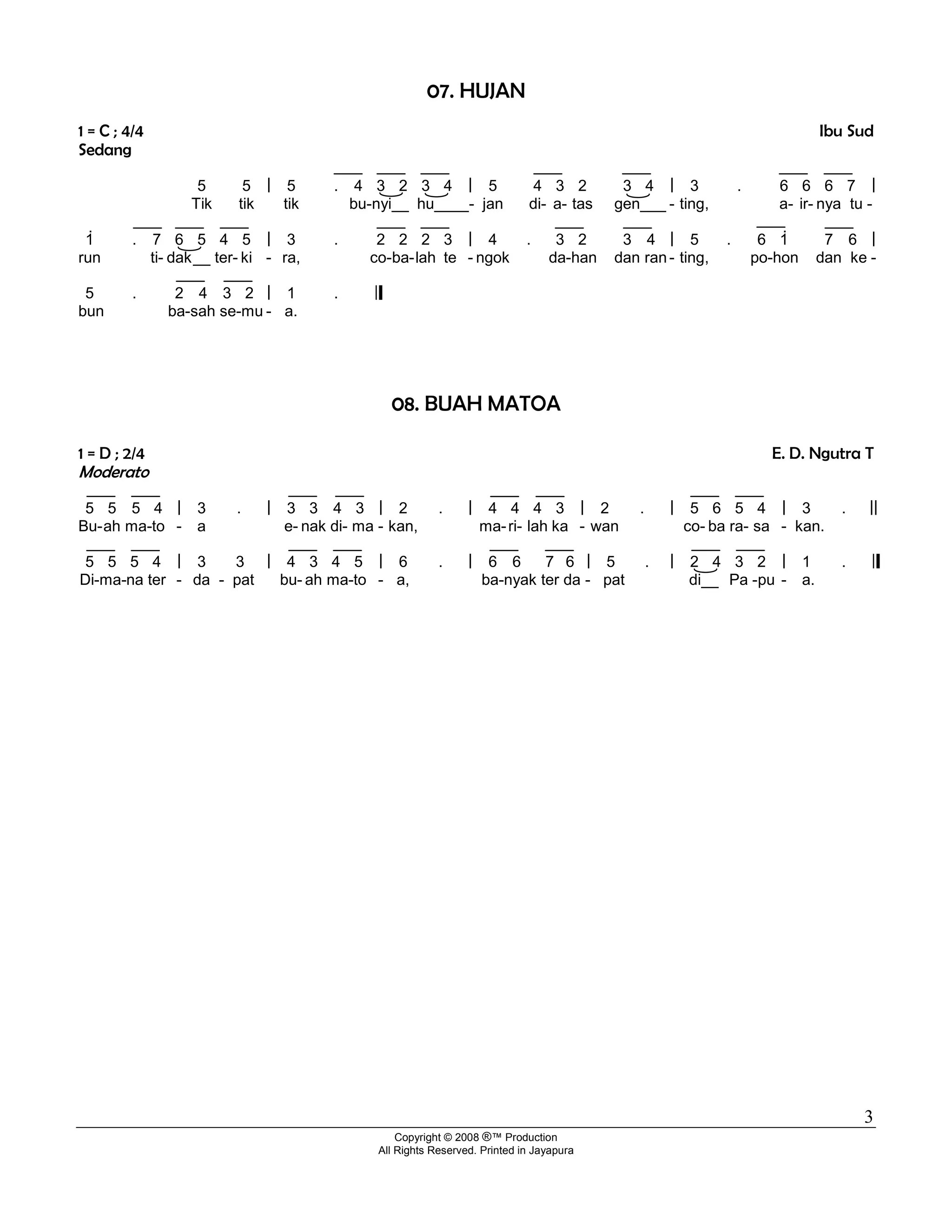 Lagu anak anak - not angka | PDF