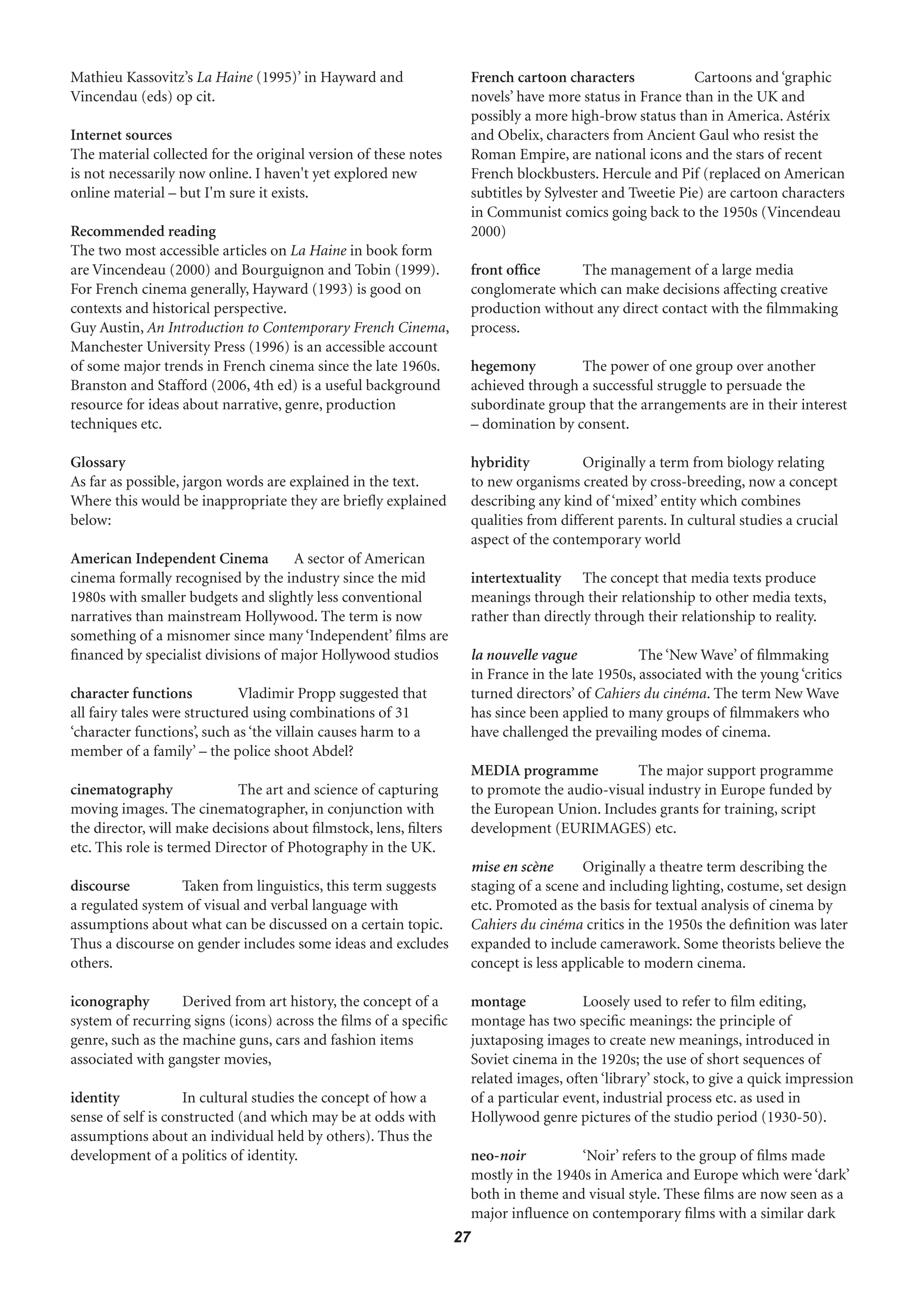 La Haine Revision Notes | PDF