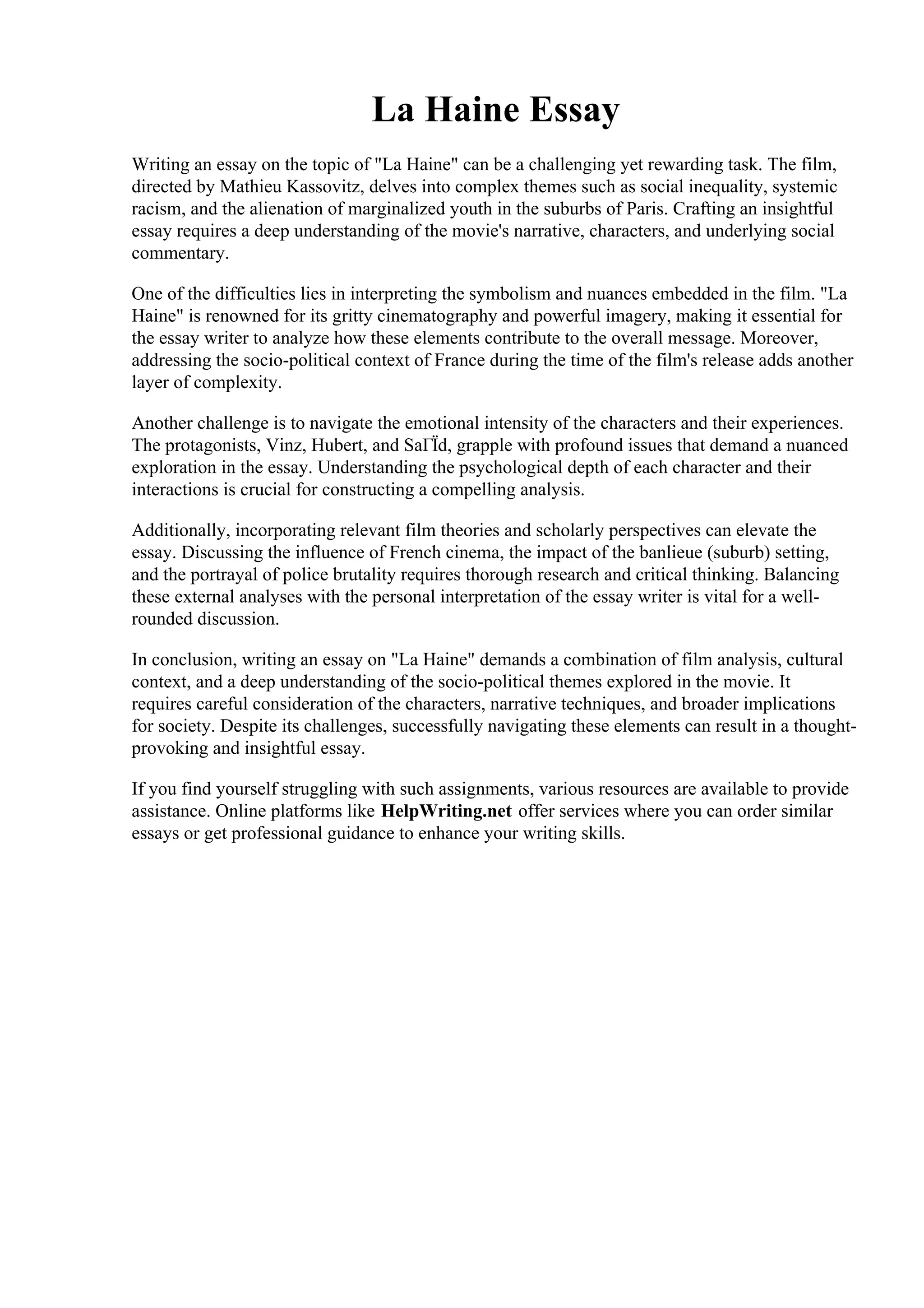 La Haine Essay. Notes on la haine. La Haine- Model Essays BUNDLE AS and ...