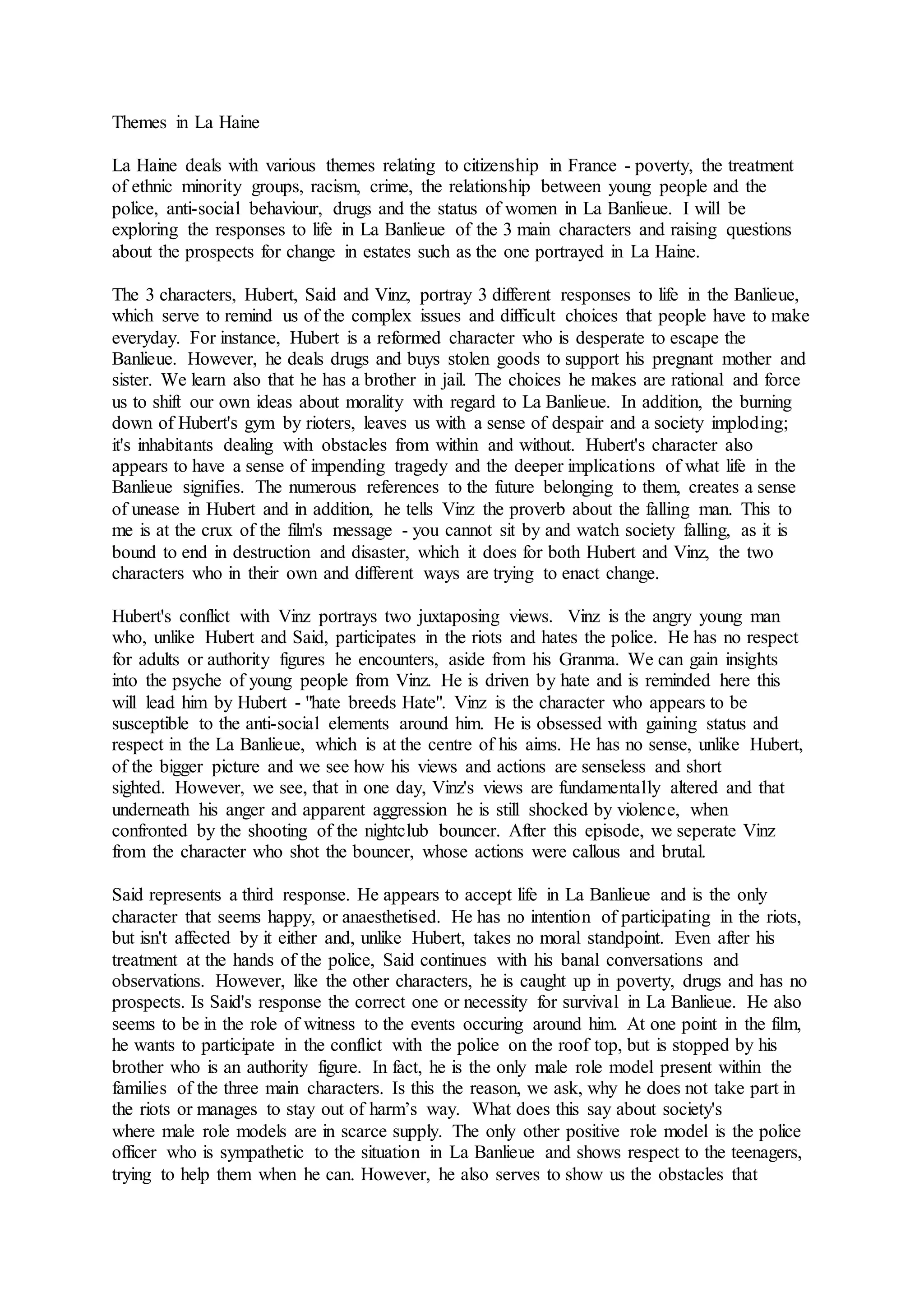 La Haine themes | DOCX