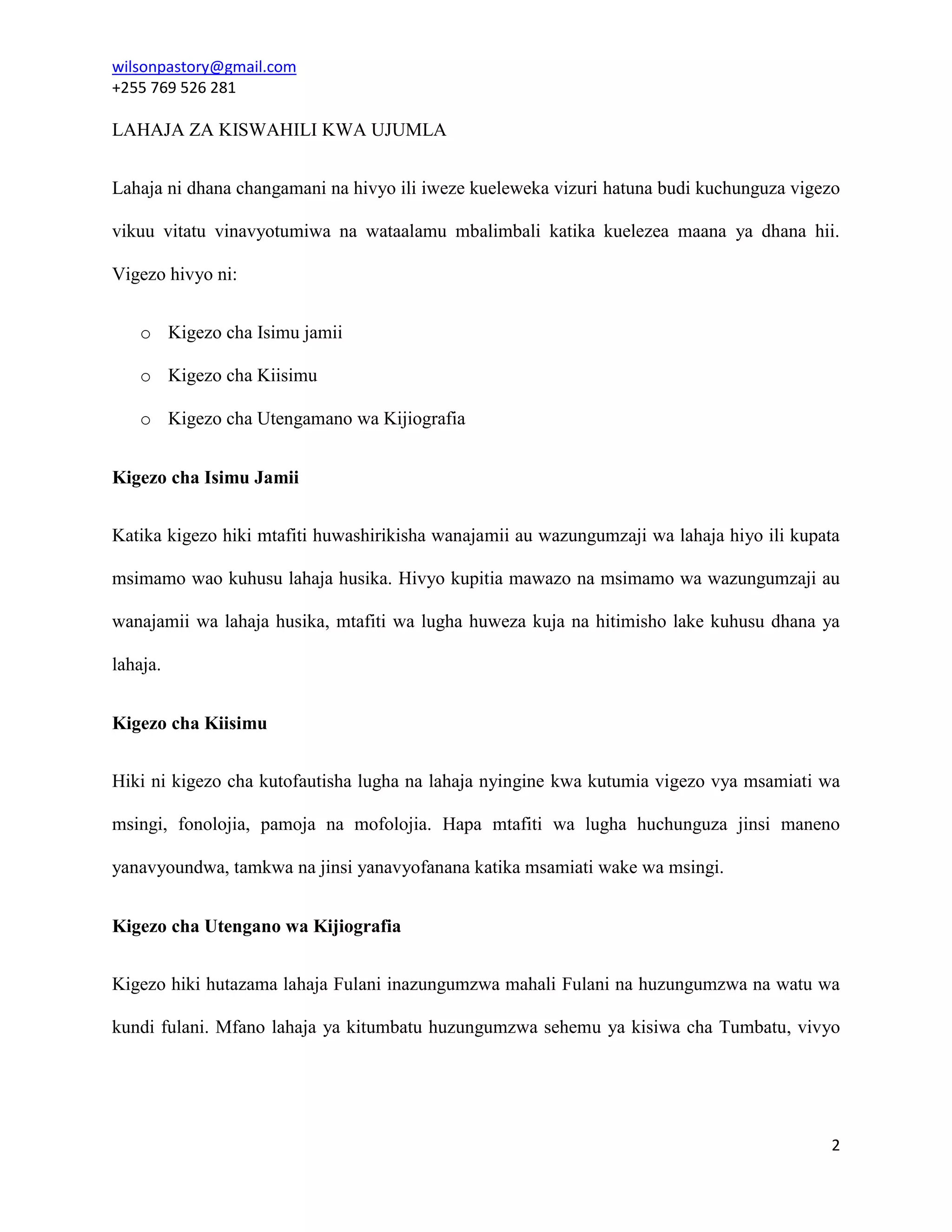 Lahaja za kiswahili kwa ujumla | PDF