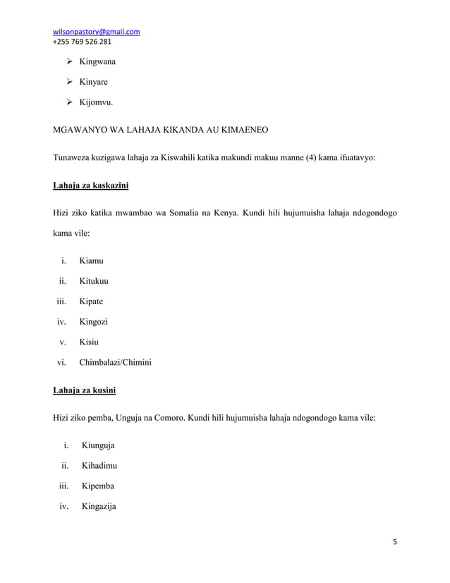 Lahaja za kiswahili kwa ujumla | PDF
