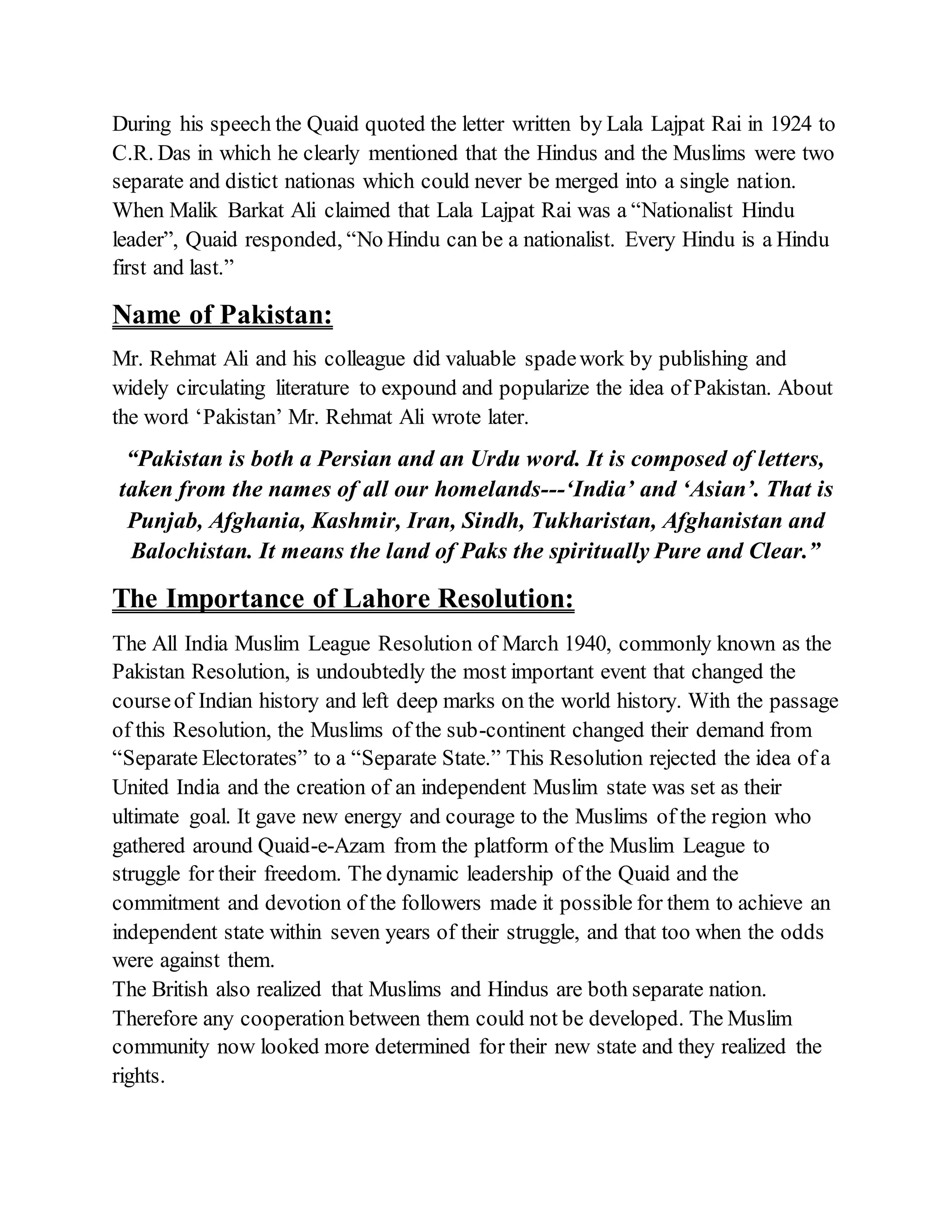 Lahore Resolution.. | DOCX