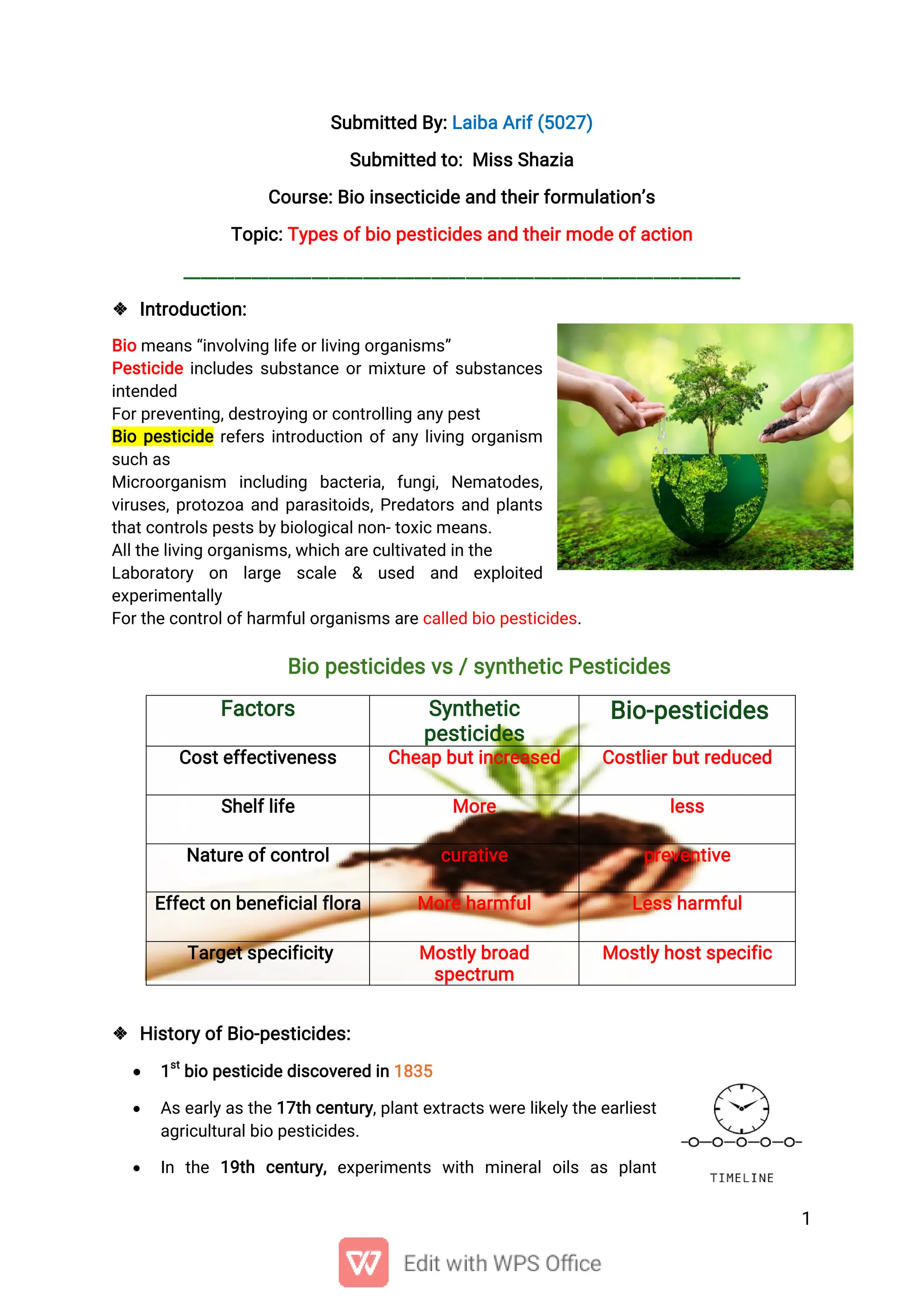 Bio pesticides , History Types, Mode of action and Applications | PDF