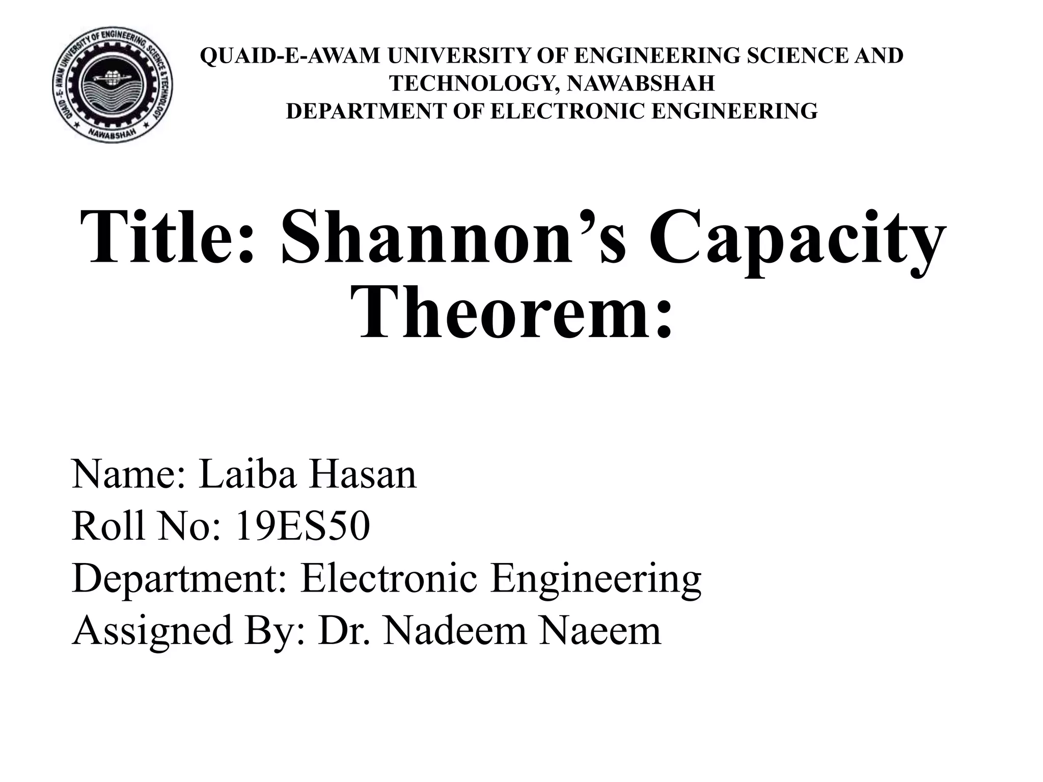 Shannon Capacity Theorem | PPTX