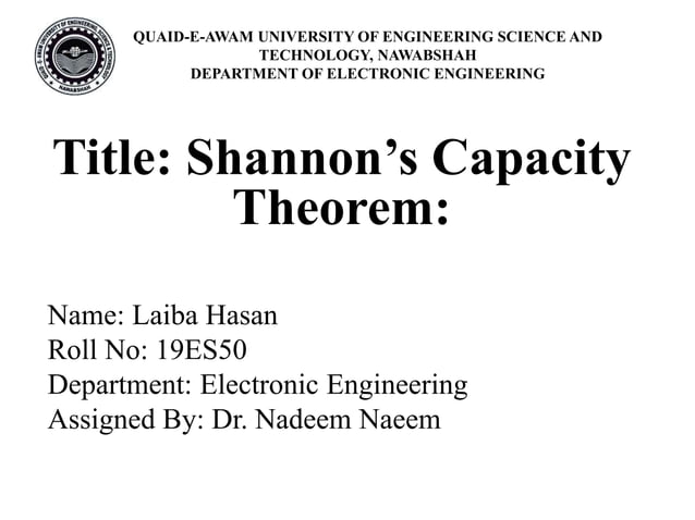 Shannon Capacity Theorem | PPTX | Computer Networking | Computing