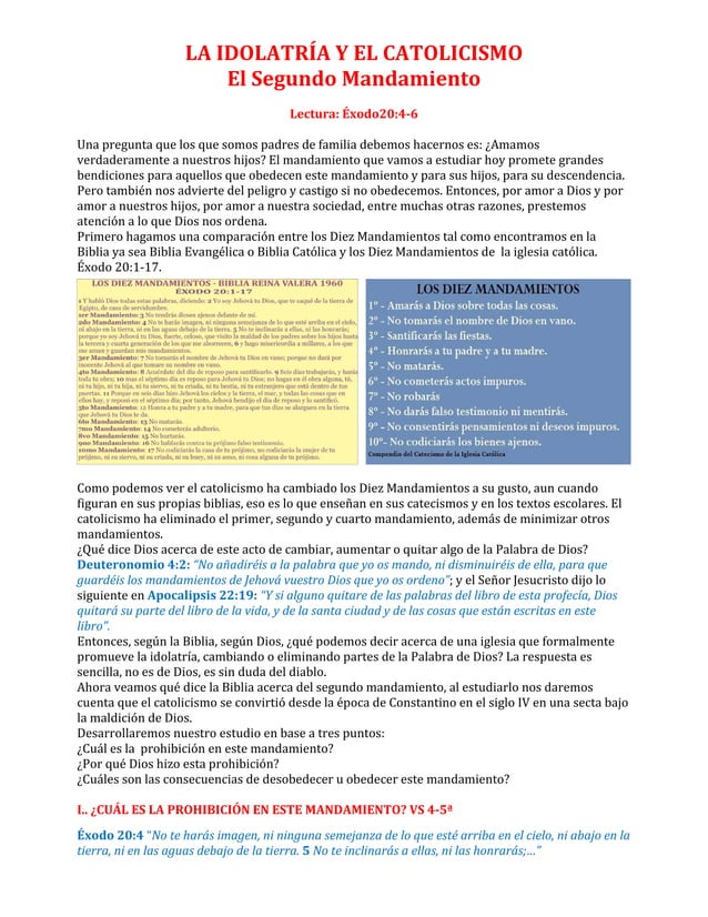 La Idolatría Y El Catolicismo Éxodo 20 4 6 Pdf