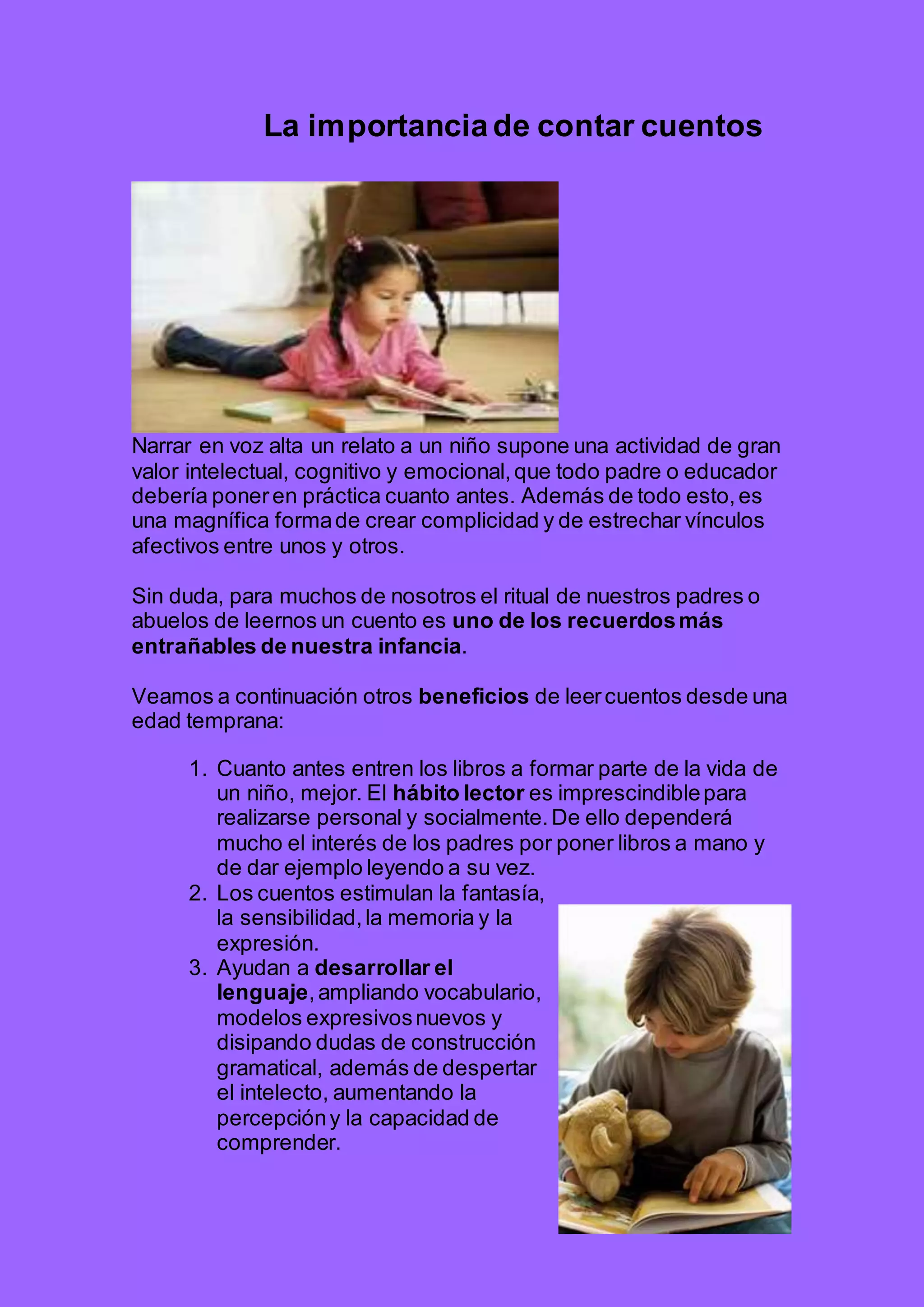 La importancia de contar cuentos. | PDF