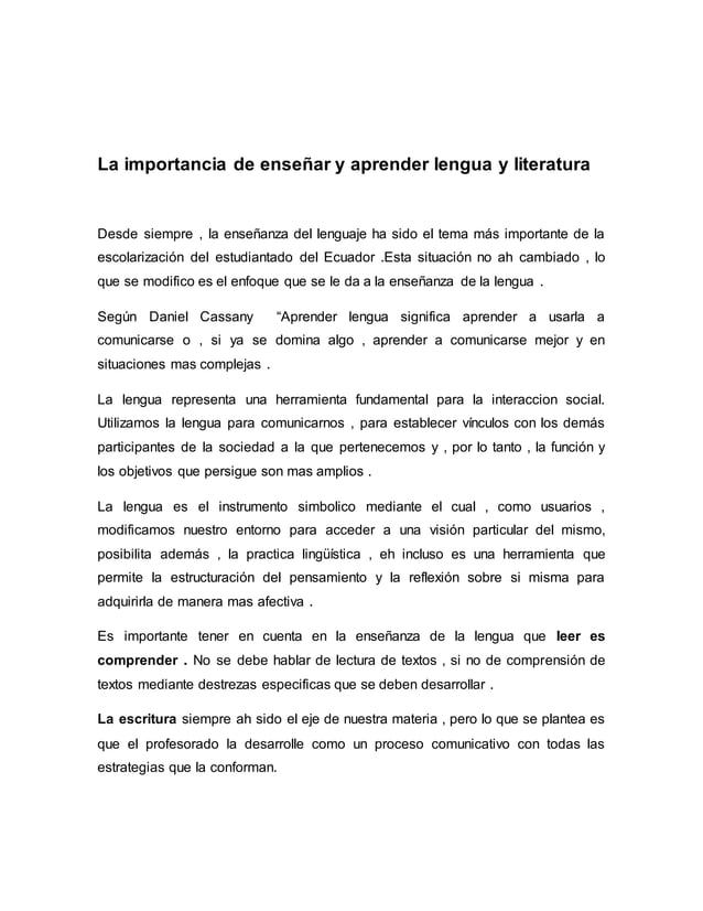 La importancia de enseñar y aprender lengua y literatura | DOCX