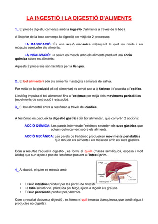 La ingestió i la digestió d'aliments | PDF