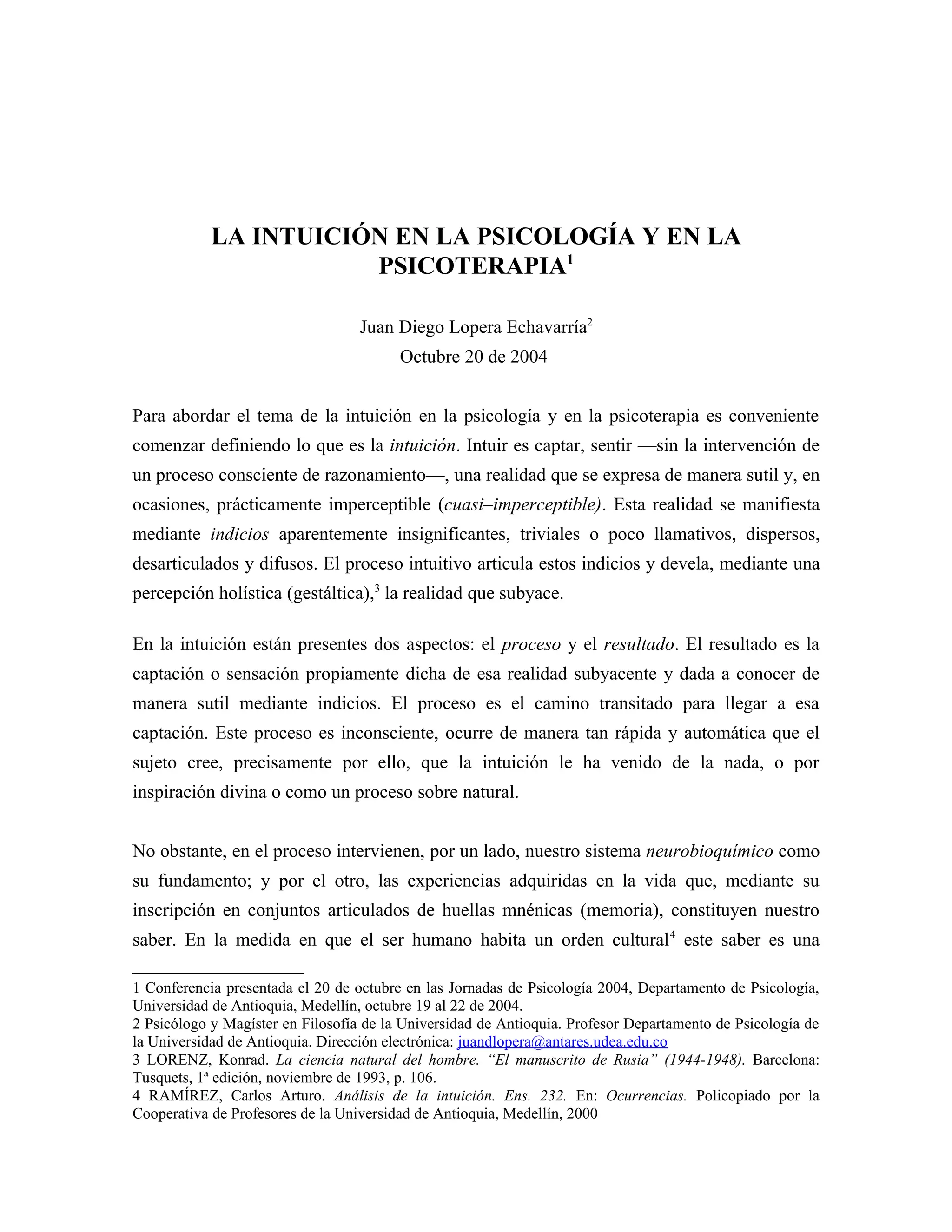 La intuicion en la psicologia | RTF