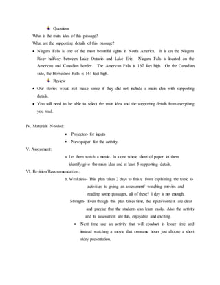 Finding the Main Idea and Supporting Details Lesson Plan | DOCX