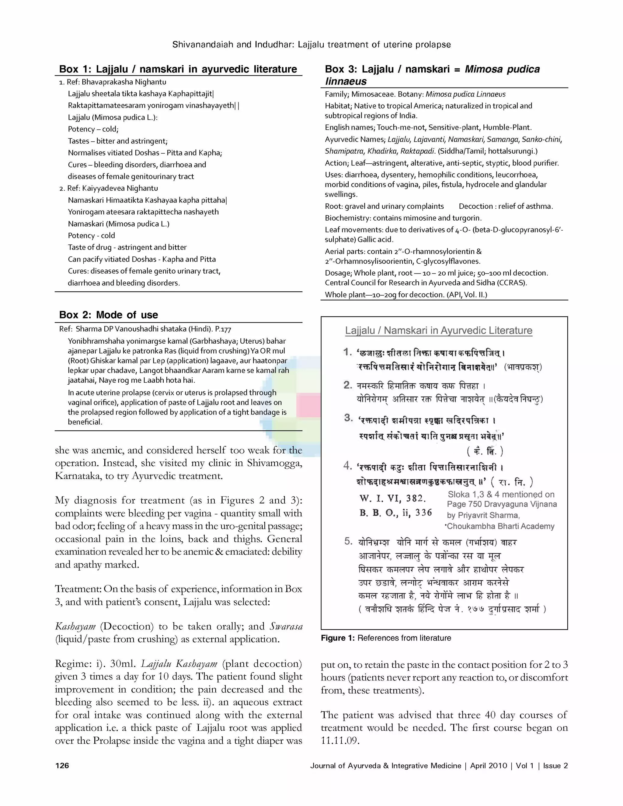 Mimosa pudica; Lajjalu treatment of uterine prolapse | PDF