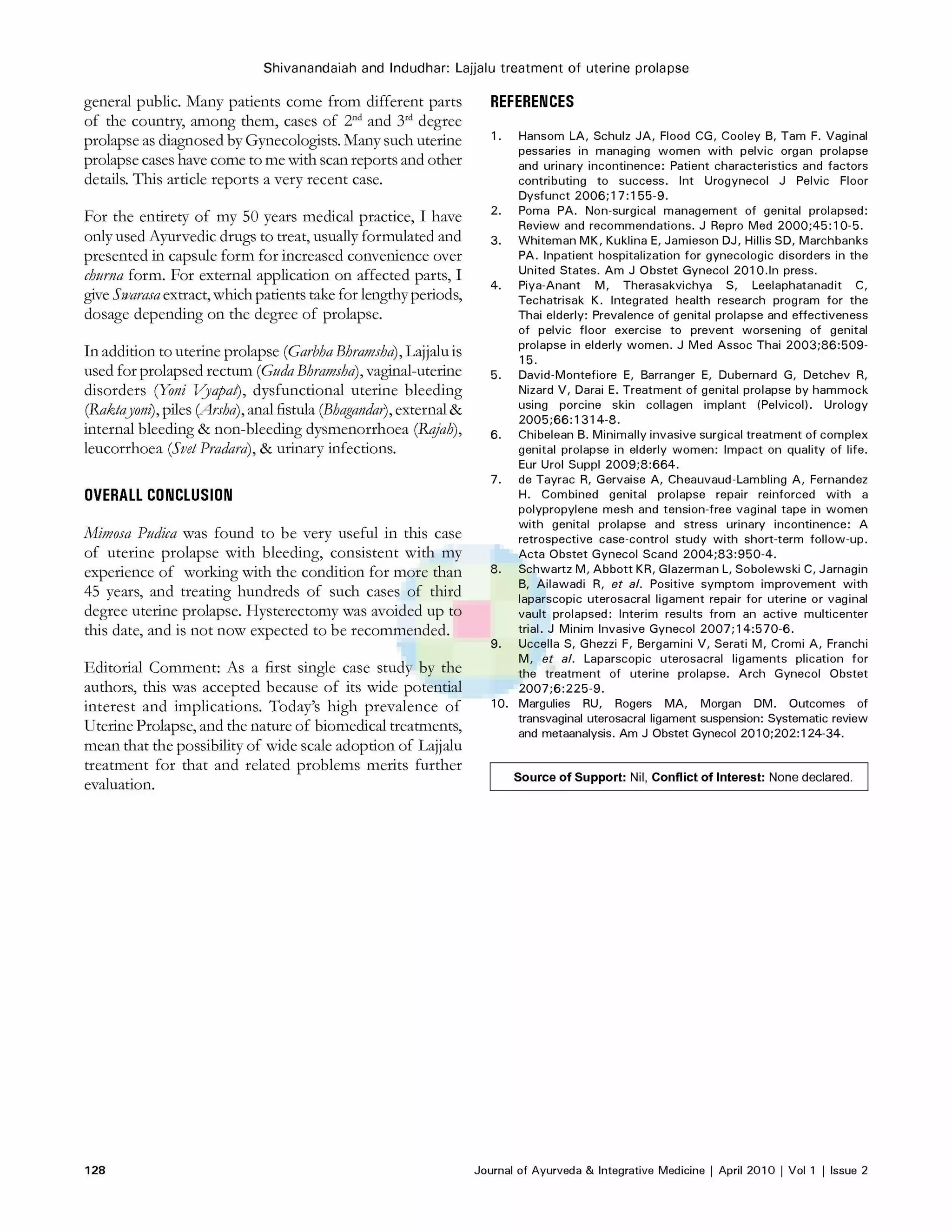 Mimosa pudica; Lajjalu treatment of uterine prolapse | PDF