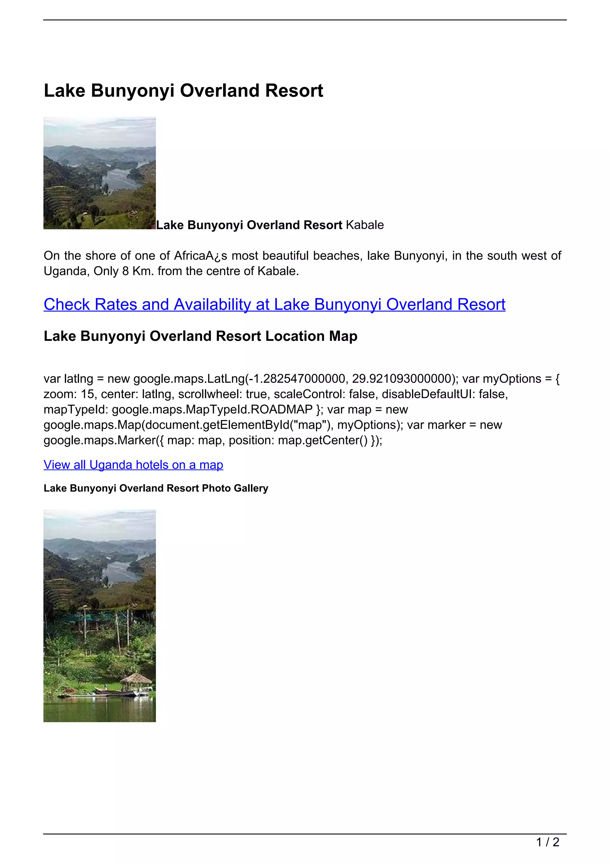 Lake Bunyonyi Overland Resort | PDF