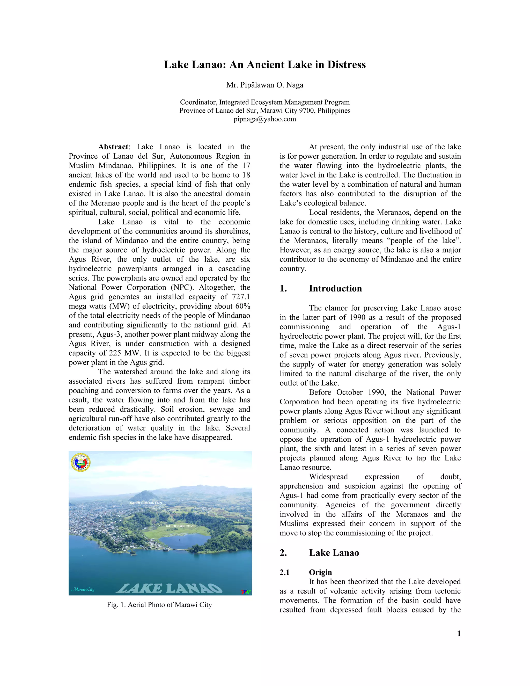 Lake lanao an ancient lake in distress | PDF