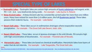 Lakes: Characteristics, Zones, Classification, Origin. | PPTX