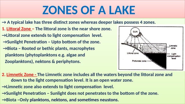 Lakes: Characteristics, Zones, Classification, Origin. | PPTX