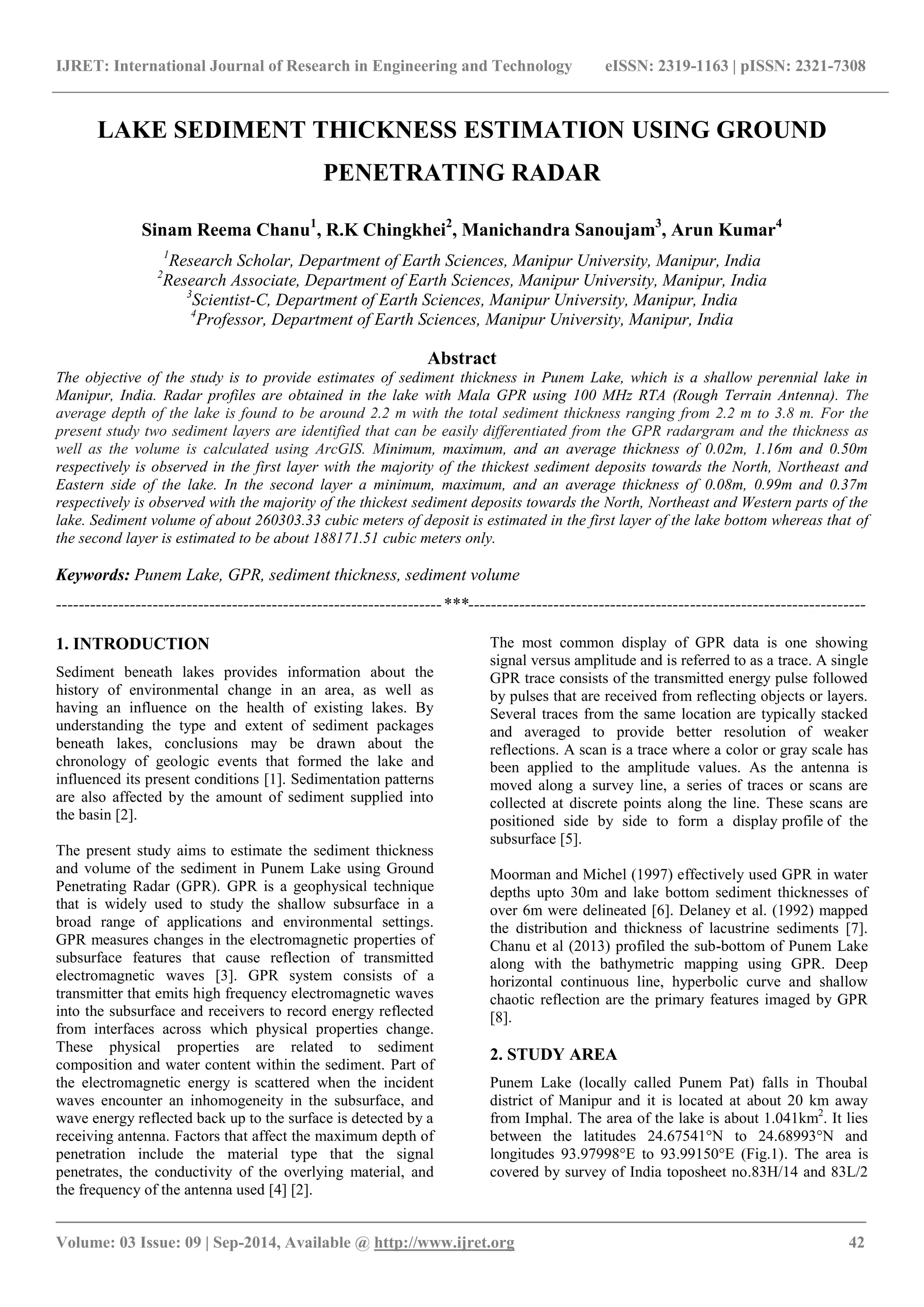 Lake Sediment Thickness Estimation Using Ground Penetrating Radar Pdf