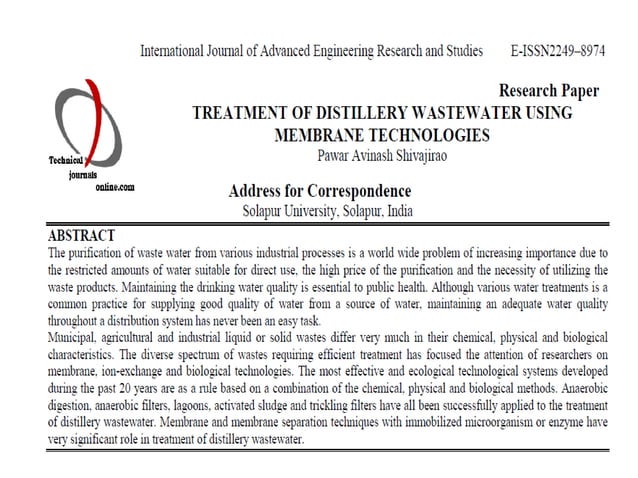 Distillery Industry Waste and Its Treatment | PPTX