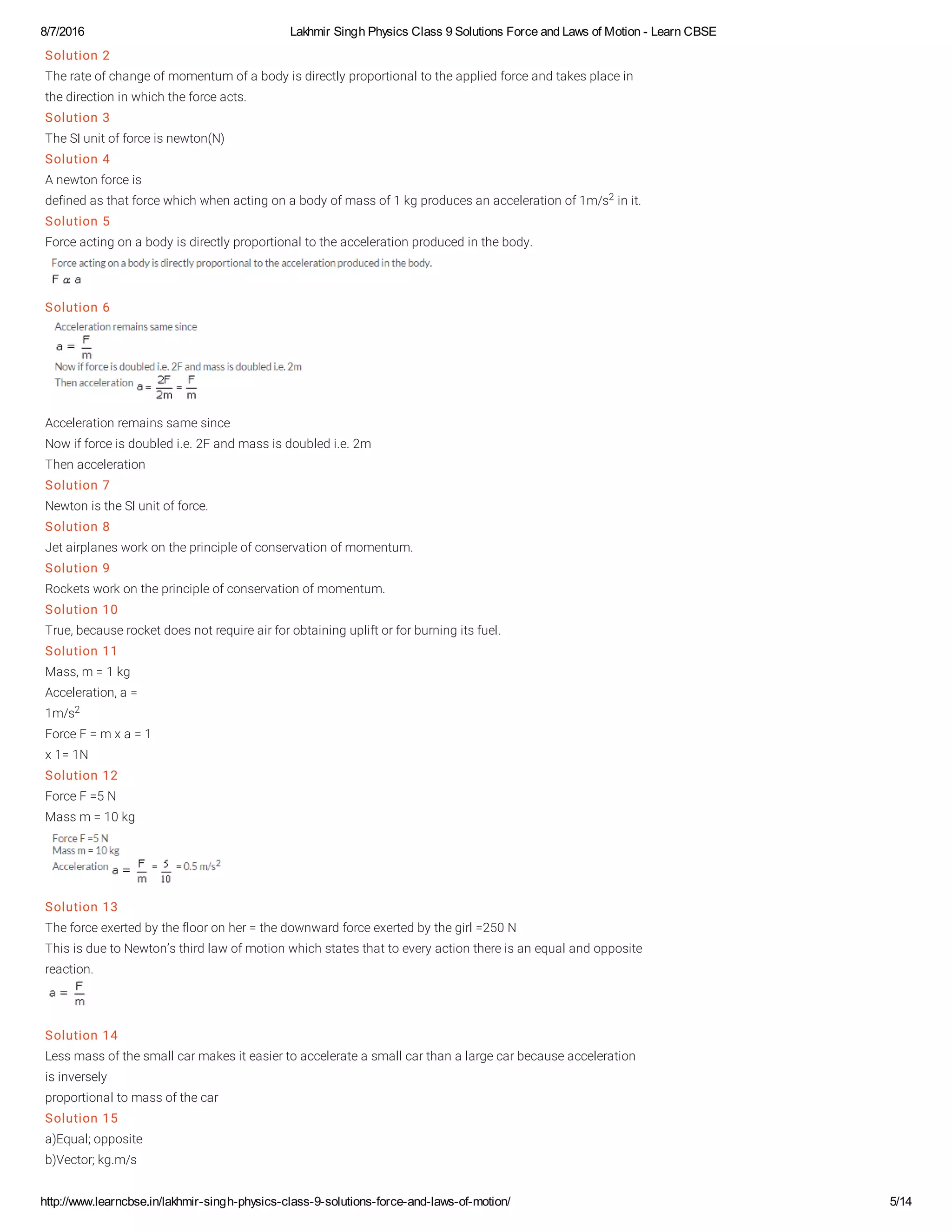 Lakhmir singh physics class 9 solutions force and laws learn cbse | PDF