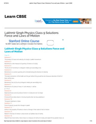 Lakhmir singh physics class 9 solutions force and laws learn cbse | PDF