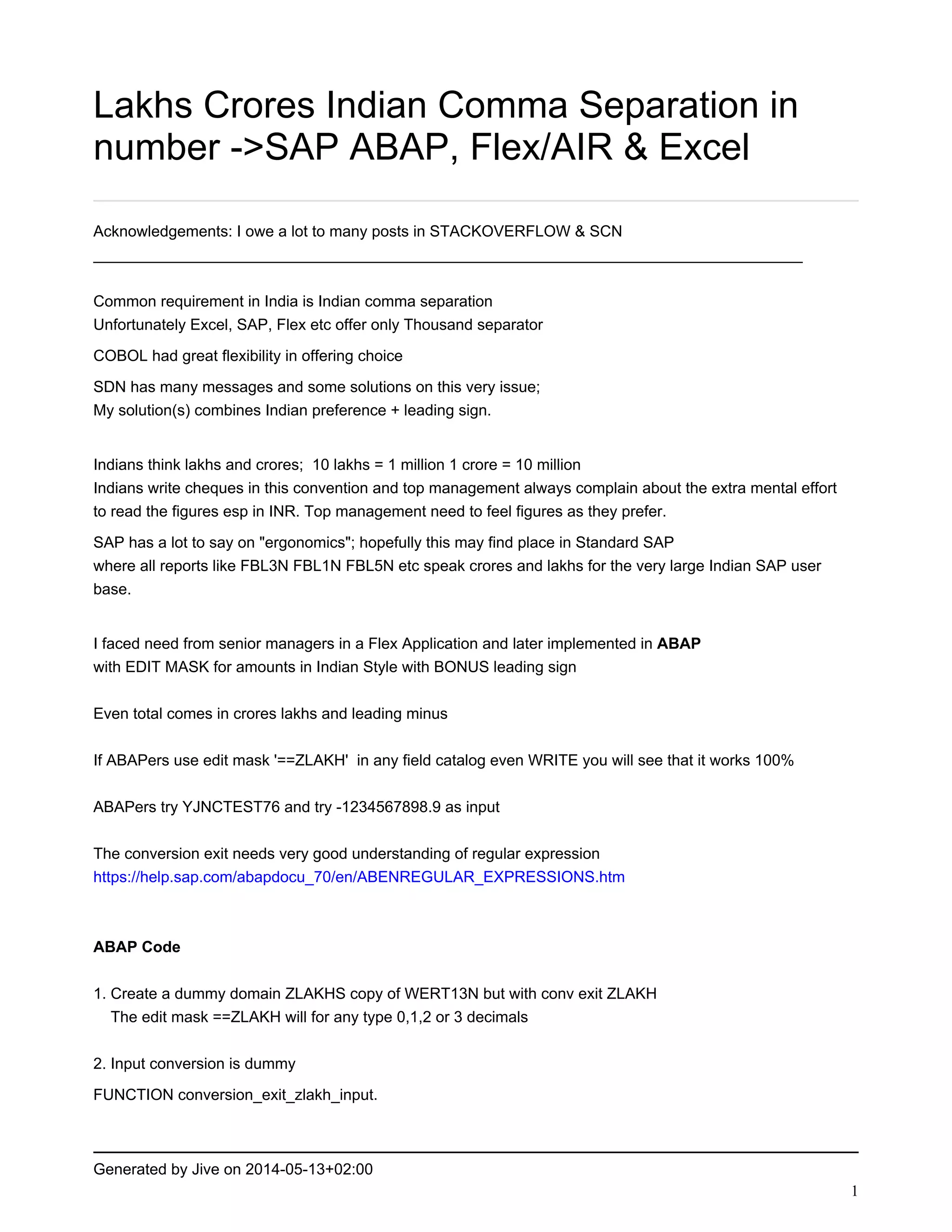 Lakhs crores indian comma separation in ABAP Flex Excel | PDF