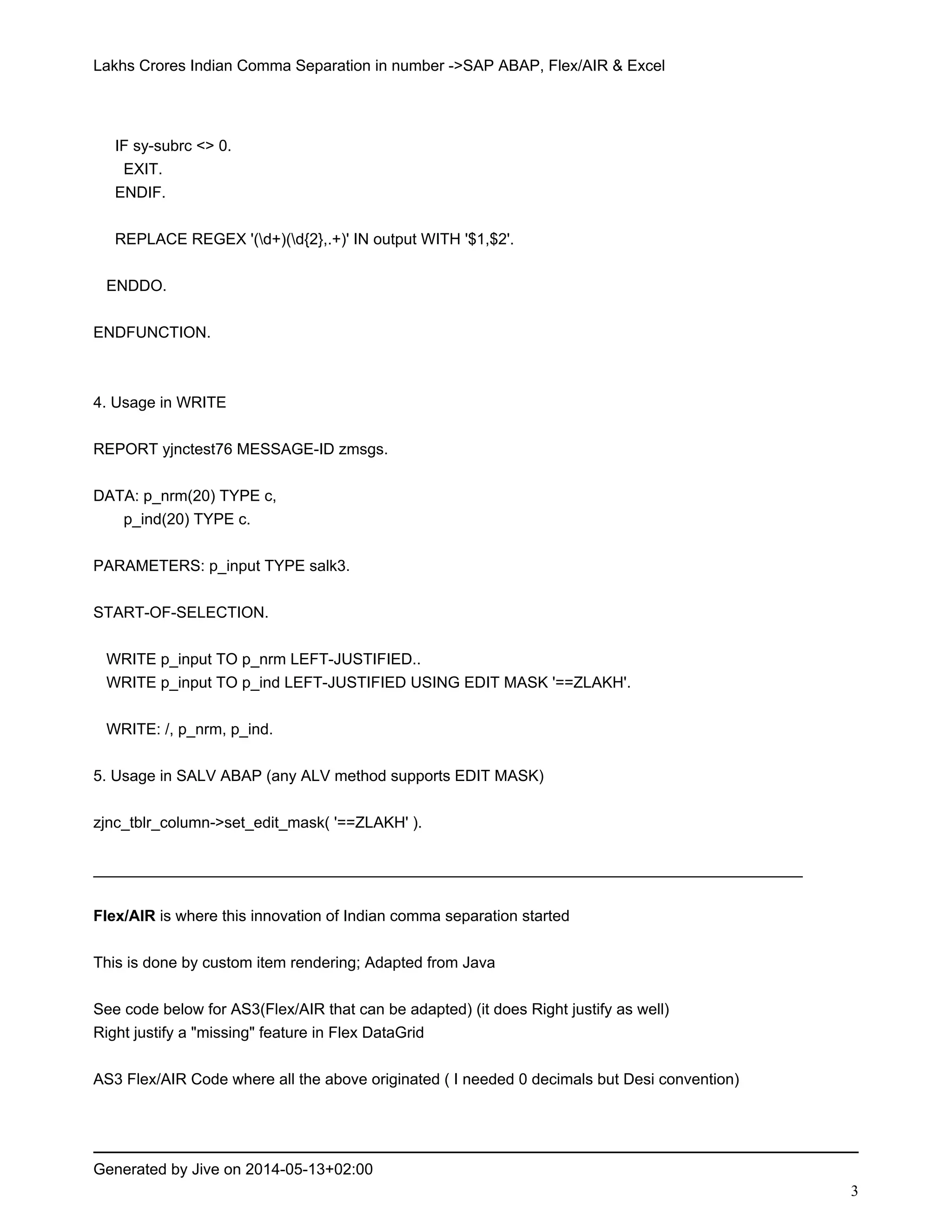 Lakhs Crores Indian Comma Separation In Abap Flex Excel Pdf