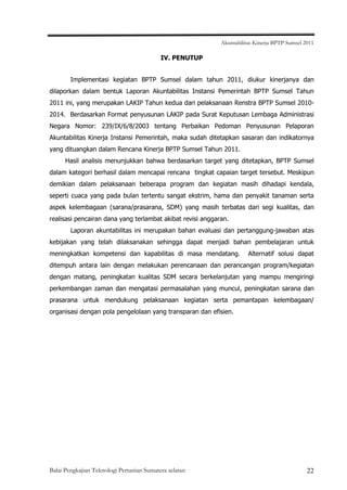 Lakip bptp sumsel 2011 | PDF