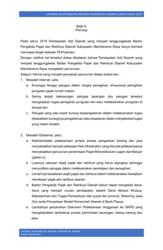 LAKIP BP2RD Kabupaten Mamberamo Raya Tahun 2019 | PDF