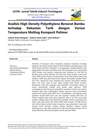 Analisis High Density Polyethylene Berserat Bambu | PDF