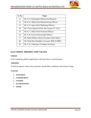 An Organisation study at ADITYA BIRLA ULTRATECH LTD | PDF