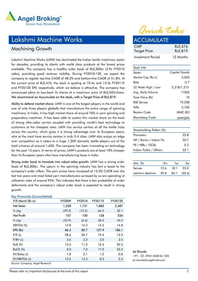 Lakshmi Machine works quick take-130910 | PDF