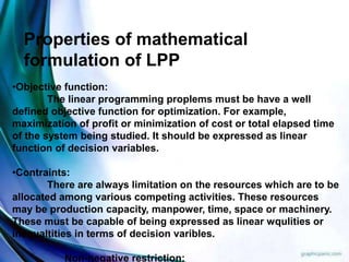 Mathematical formulation of lpp- properties and example | PPTX