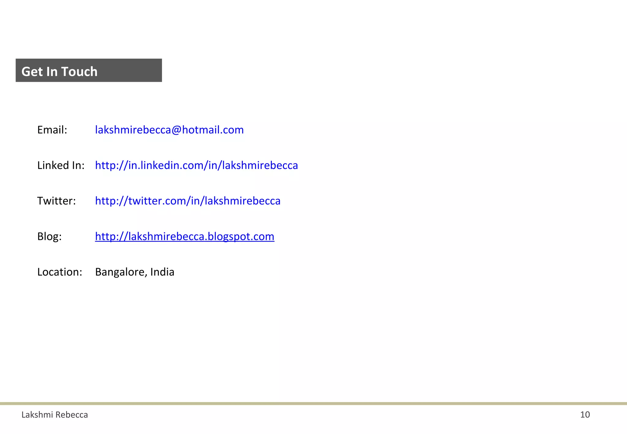 Lakshmi Rebecca Consultant Profile | PPT