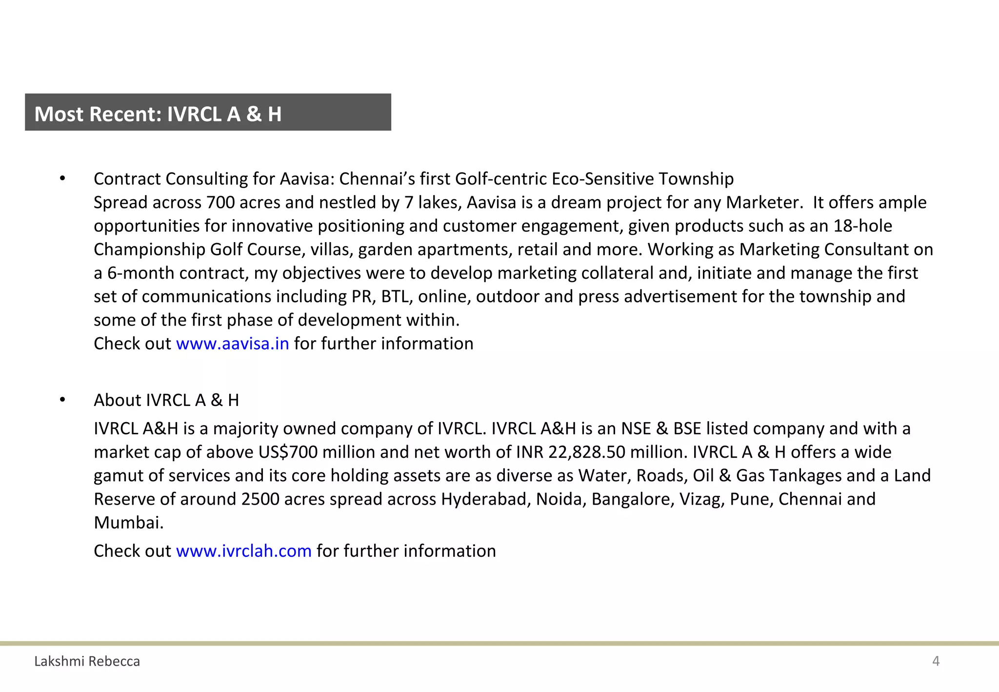 Lakshmi Rebecca Consultant Profile | PPT