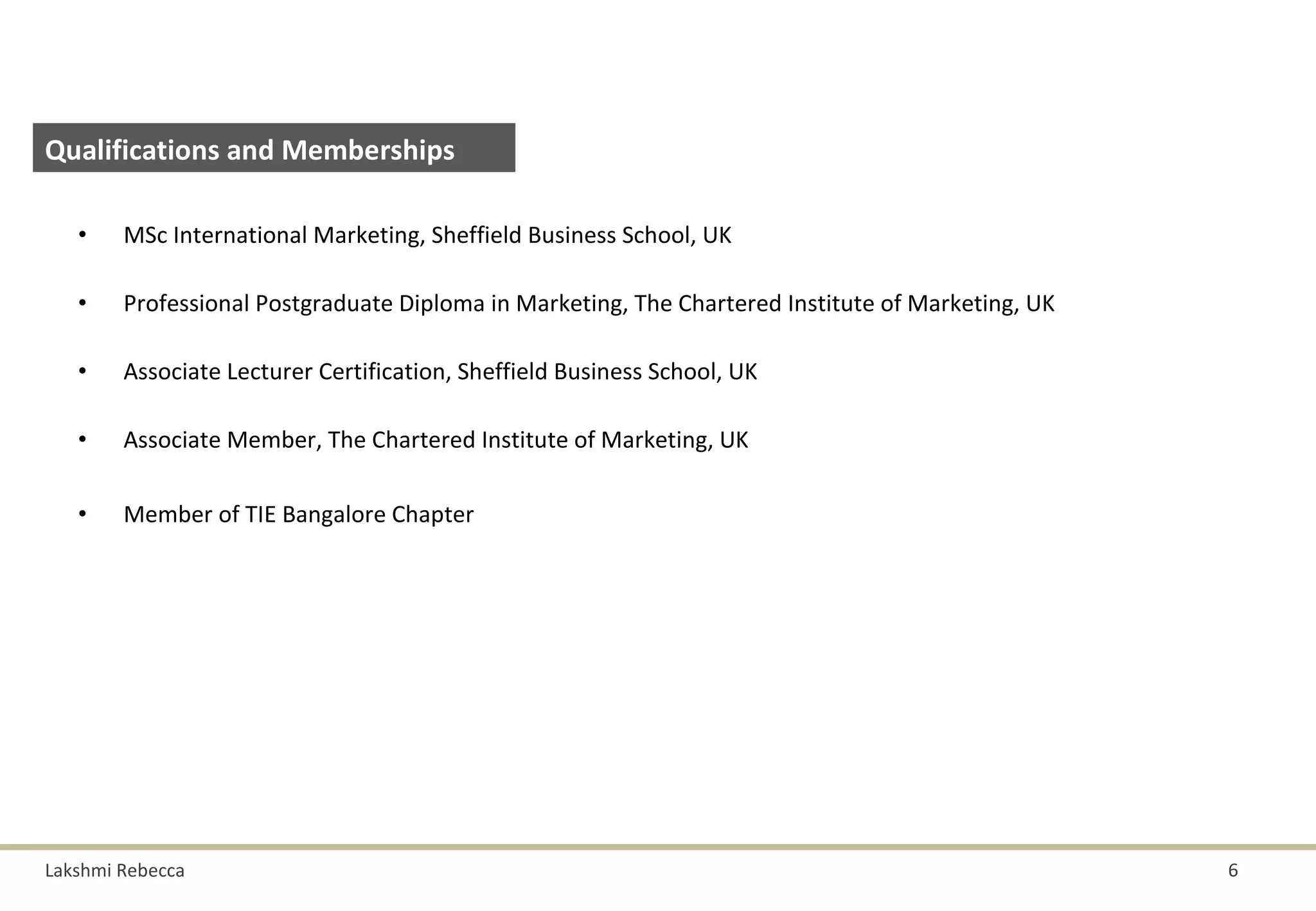 Lakshmi Rebecca Consultant Profile | PPT