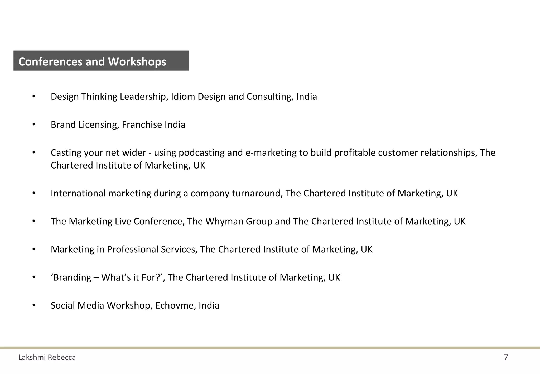 Lakshmi Rebecca Consultant Profile | PPT