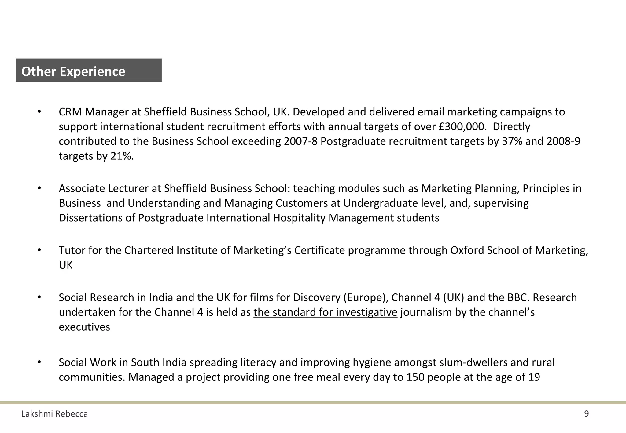 Lakshmi Rebecca Consultant Profile | PPT