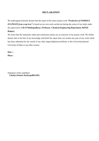 Production of Ferrous sulphate from scrap iron.pptx