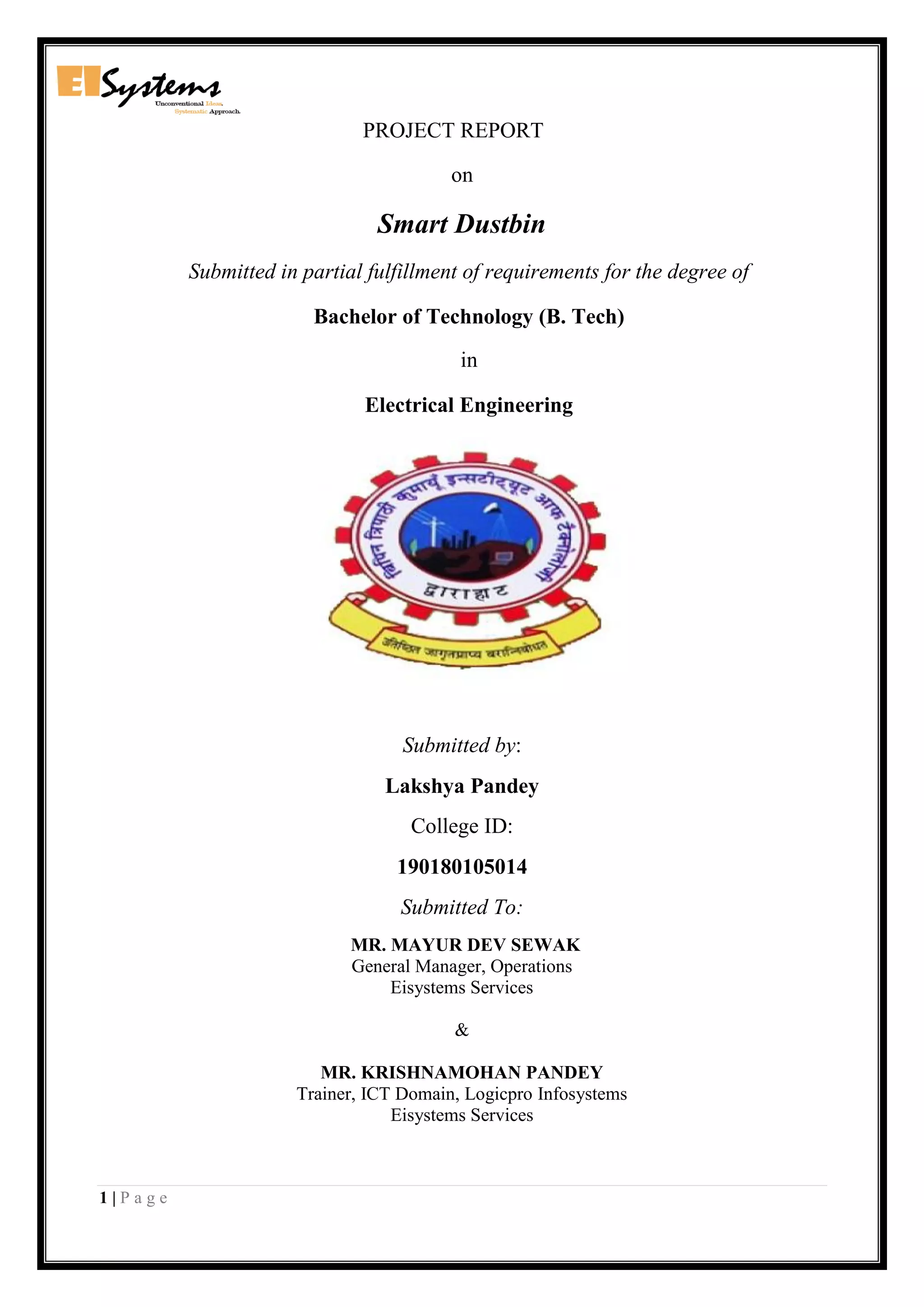 Project Report on Smart Dustbin | PDF