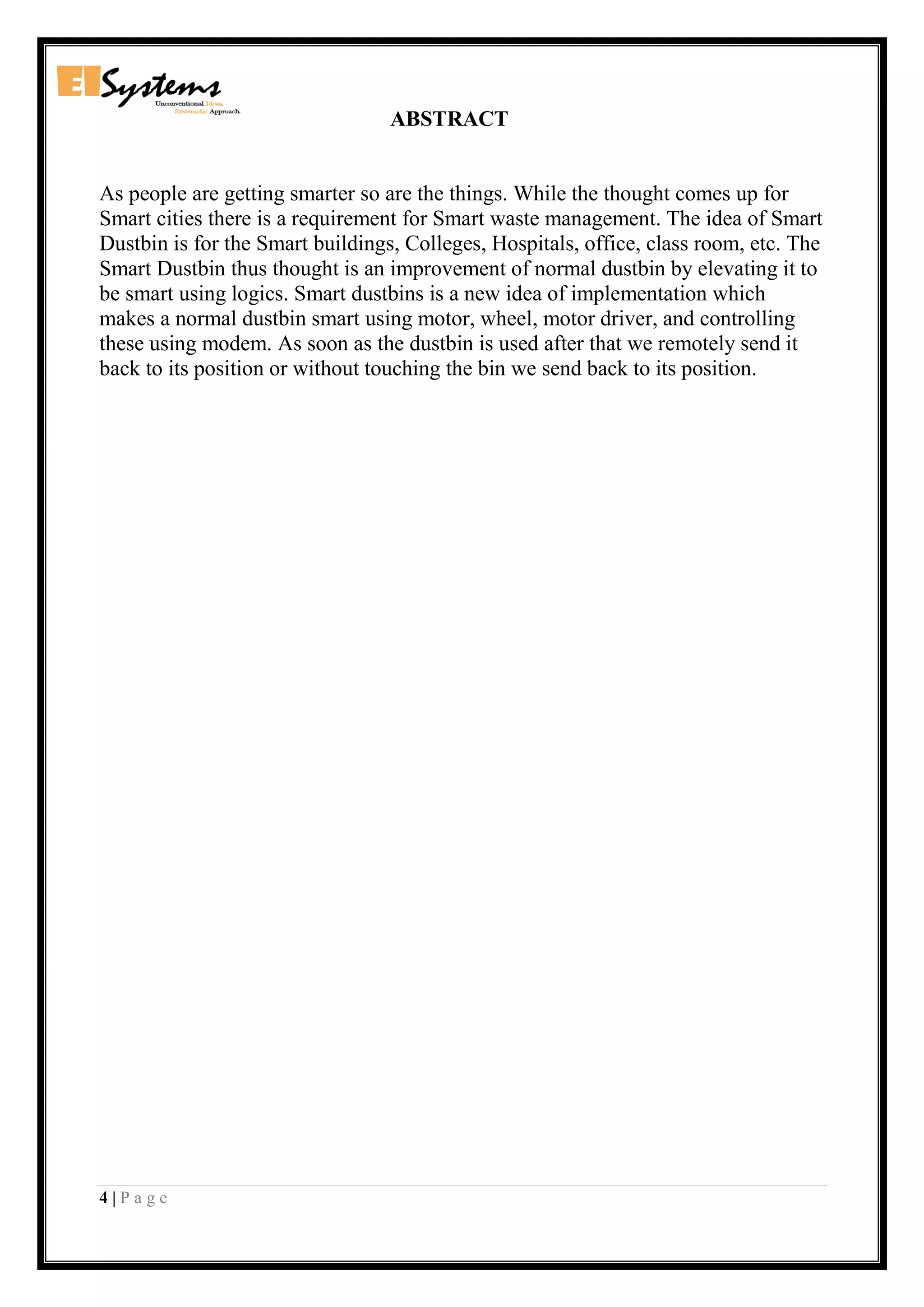 Project Report on Smart Dustbin | PDF