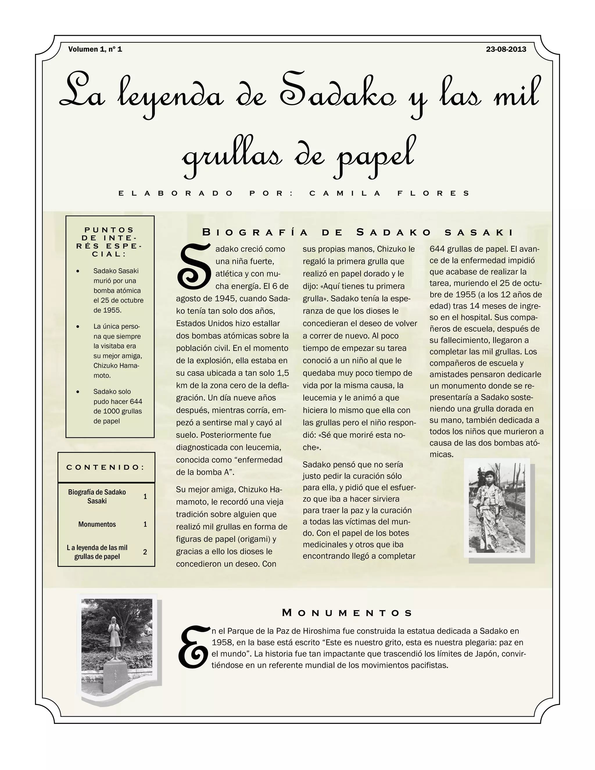 La Leyenda de Sadako Sasaki y las Mil Grullas de Papel | PDF